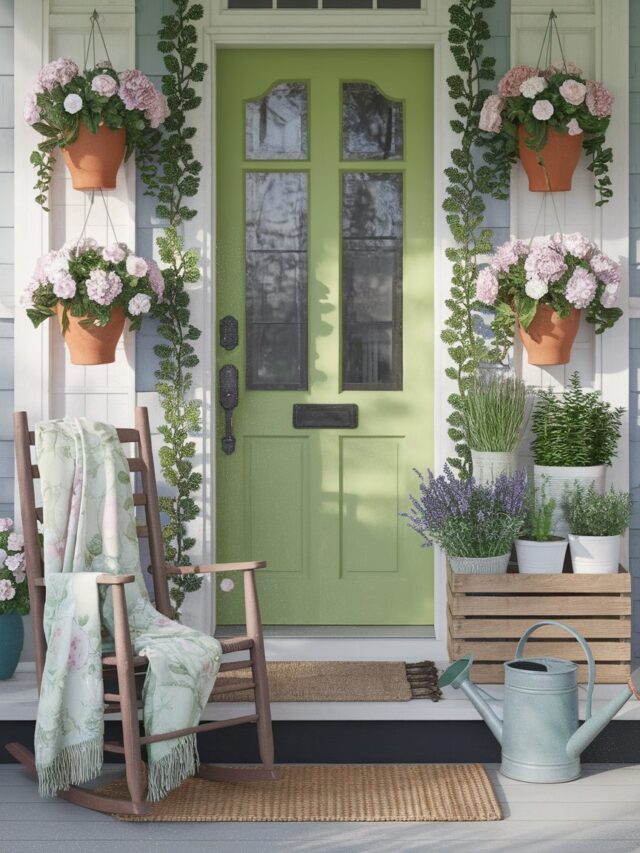 25 Stunning Spring Front Porch Ideas for Homes with Green Doors