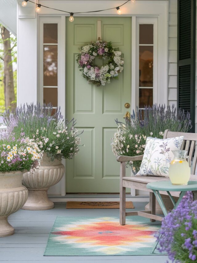 25 Stunning Spring Front Porch Ideas for Homes with Green Doors