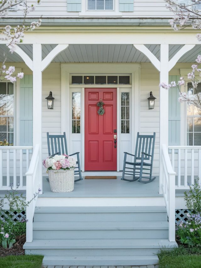 26 Eye-Catching Spring Porch Ideas for Homes with Red Doors