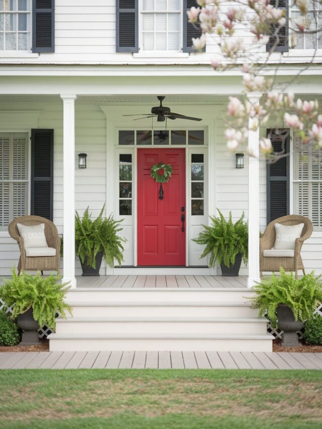 26 Eye-Catching Spring Porch Ideas for Homes with Red Doors